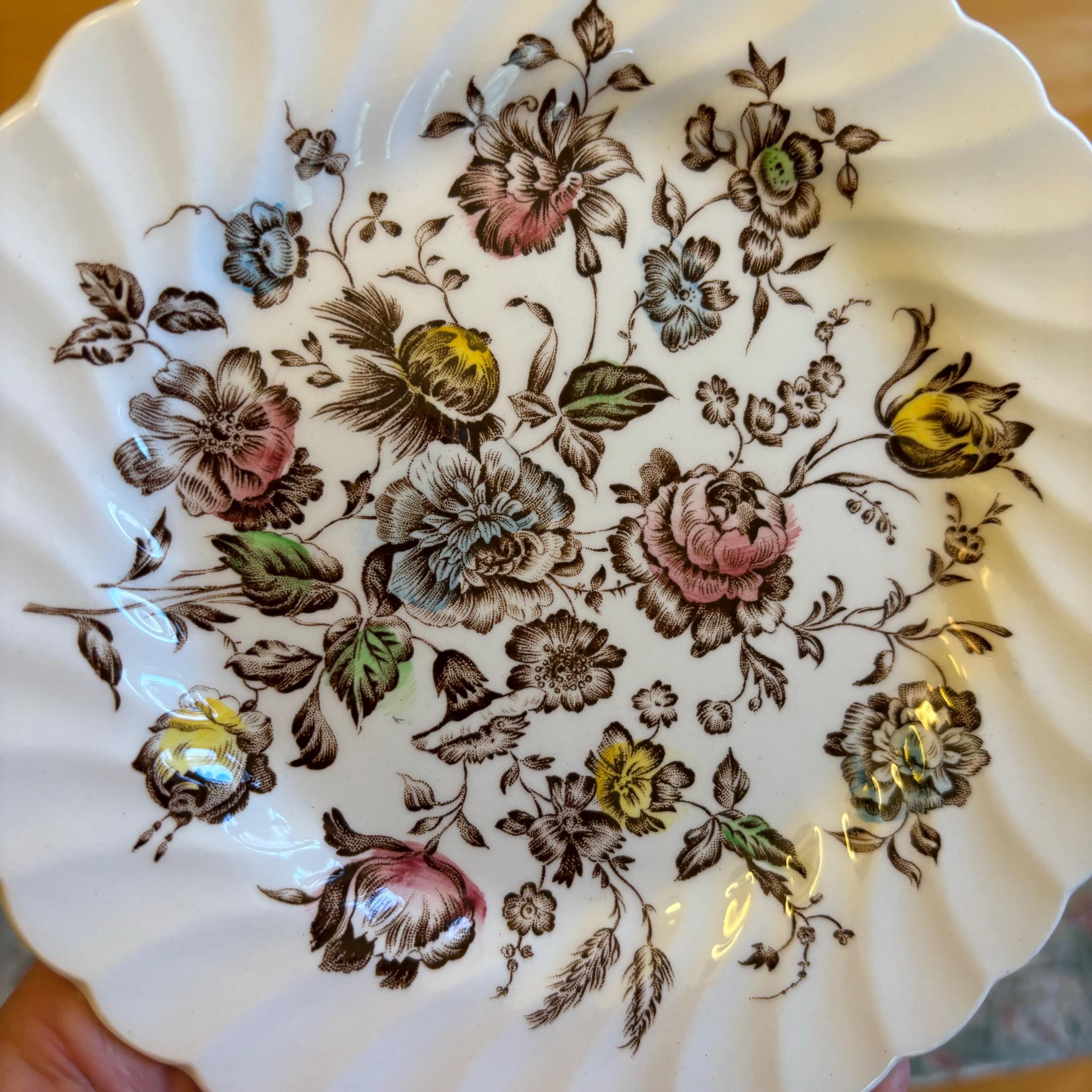 Vintage Staffordshire Bouquet Brown Multicolor Handpainted Toile Floral ...