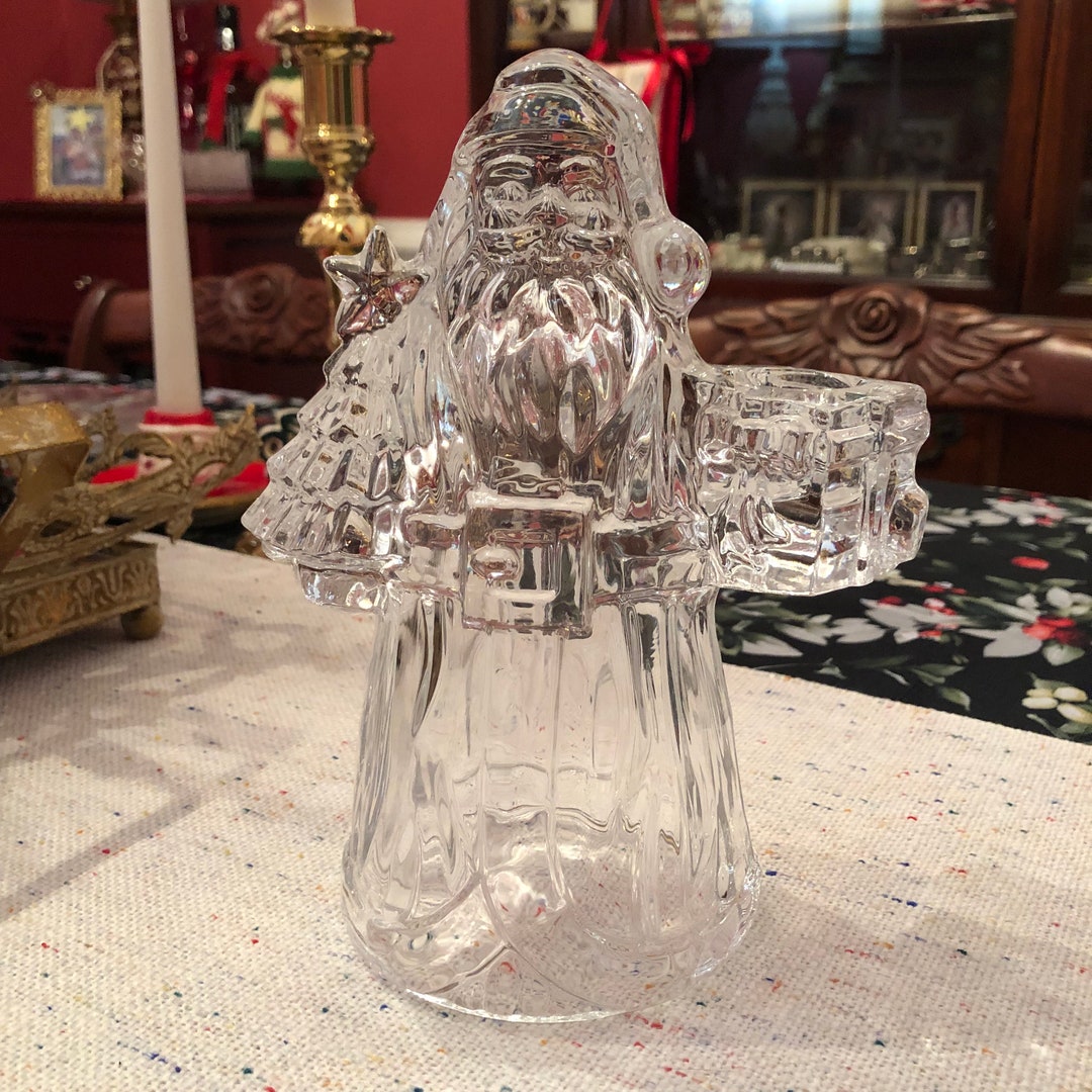 Vintage Imperial Clear Glass Santa With Tree and Present Gift Candle ...