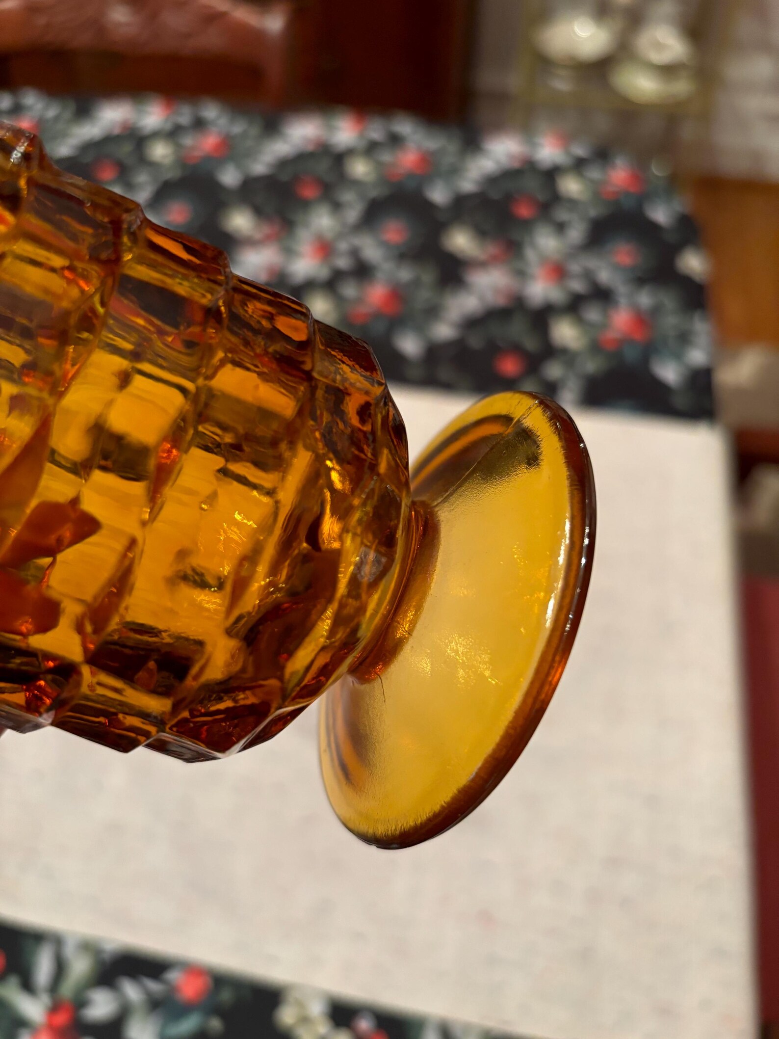 Vintage Amber Whitehall Indiana Glass American Cubist Pattern Footed ...