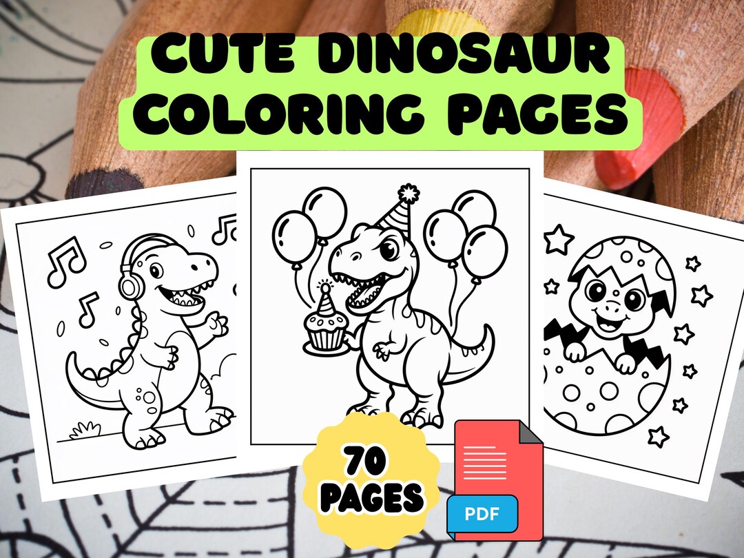 Cute Dinosaur Coloring Pages, Kids Printable (PDF Pattern) - Etsy