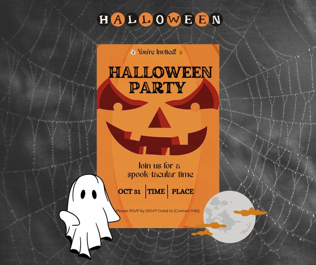 Spooky Halloween Party Invitation Template: Editable Canva Design ...