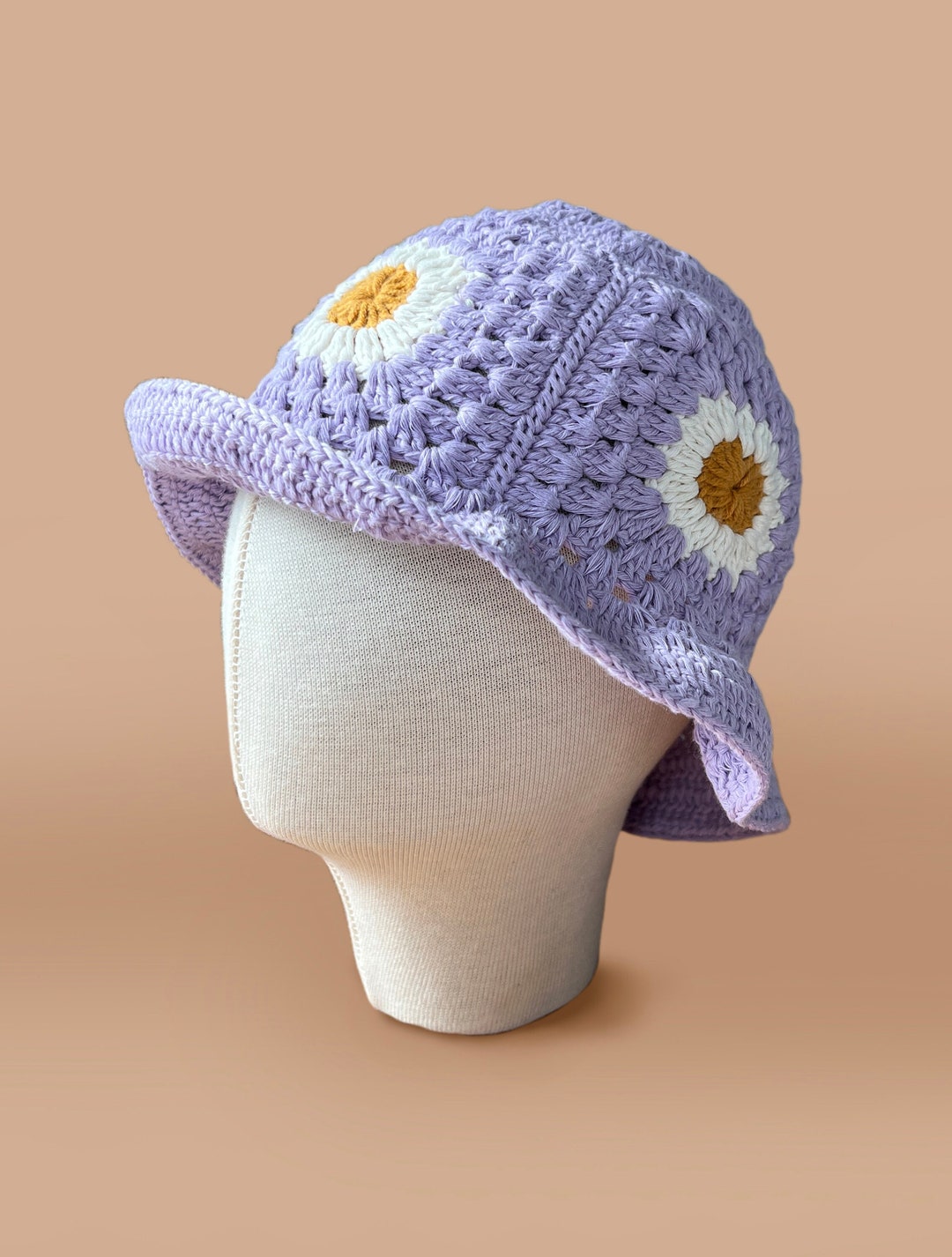 Lilac Granny Square Crochet Hat - Floral Lilac Handmade Hat - Daisy ...