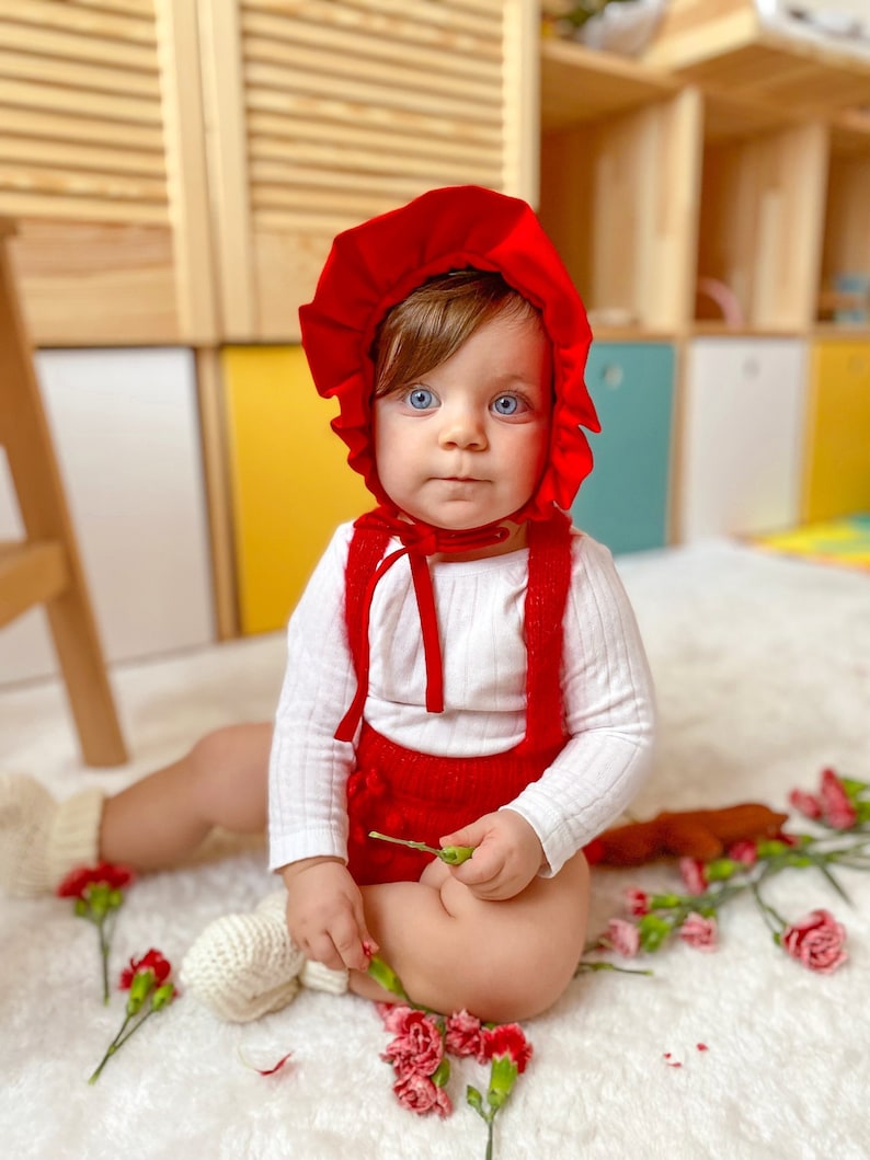 Christmas Red Baby Bonnet Ruffled Cotton Baby Bonnet Baby - Etsy