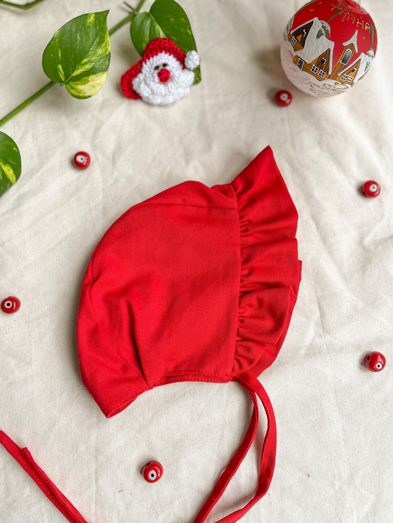 Christmas Red Baby Bonnet Ruffled Cotton Baby Bonnet Baby - Etsy