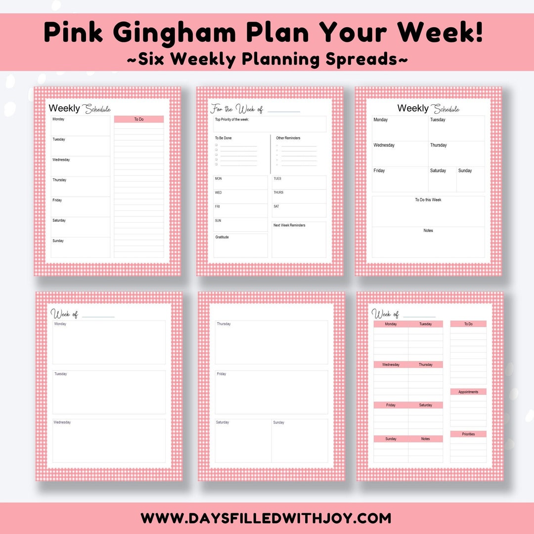 Pink Gingham plan Your Week Assorted Weekly - Etsy