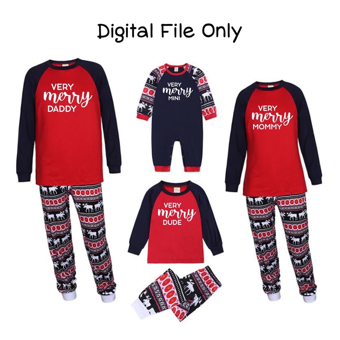 Very Merry Family Graphics for DIY Matching Pjs T-shirts for Christmas ...