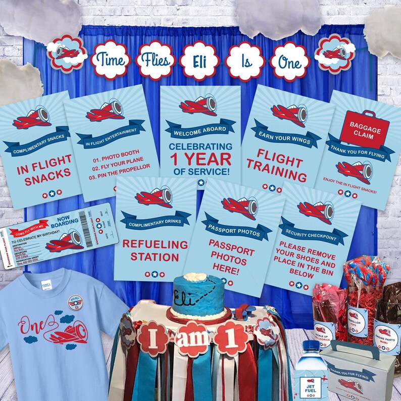 Retro Airline Ages 1-4 Invitation Buttons Banner Signs - Etsy