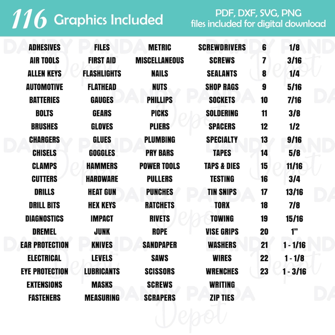 Toolbox and Socket Digital Label Kit Svg Dxf Png Pdf - Etsy