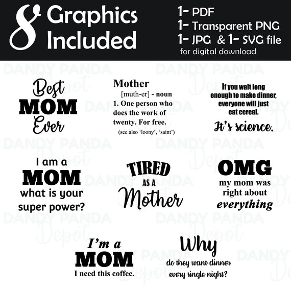 Mom Digital Graphics Bundle Digital Files Svg Jpg Png Pdf | Etsy
