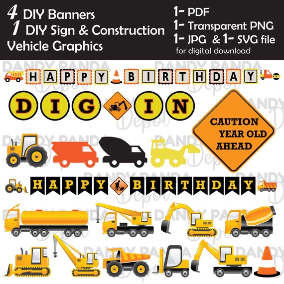 Construction Sign Banner DIY Digital Graphic Bundle Digital - Etsy
