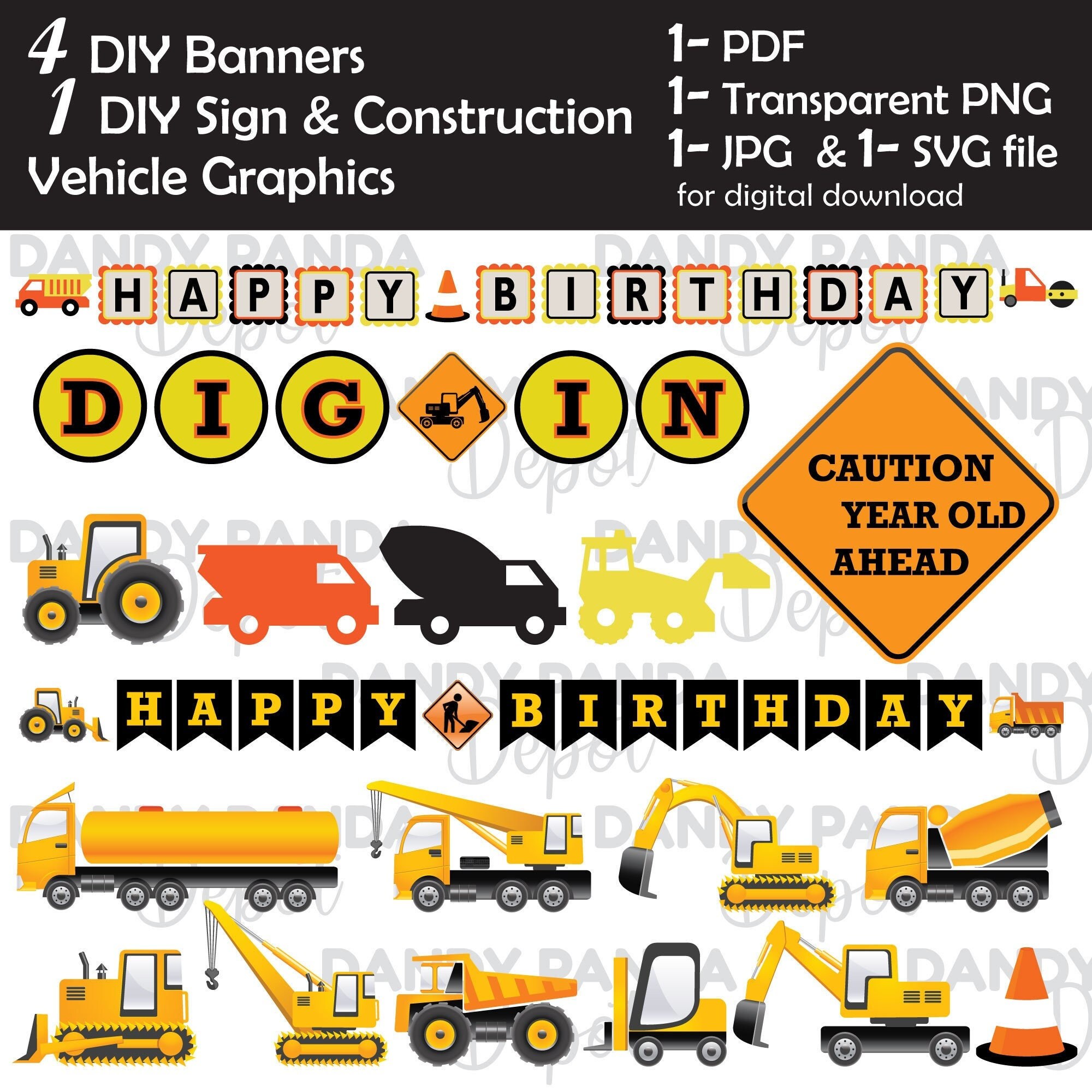 Construction Sign Banner DIY Digital Graphic Bundle Digital Files Pdf ...