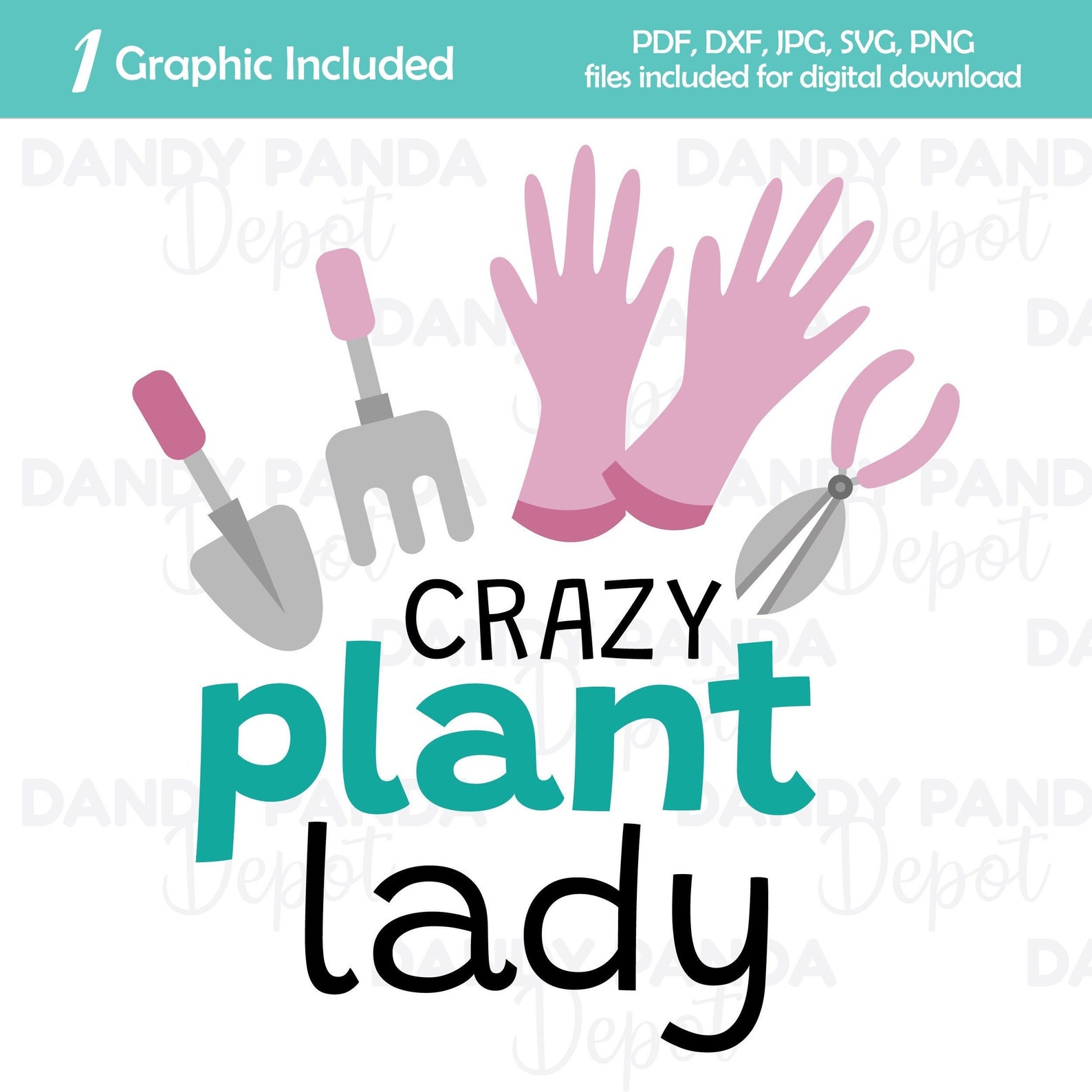 Crazy Plant Lady Gardener Tools Digital Graphic Svg Dxf Pdf Png Jpg - Etsy