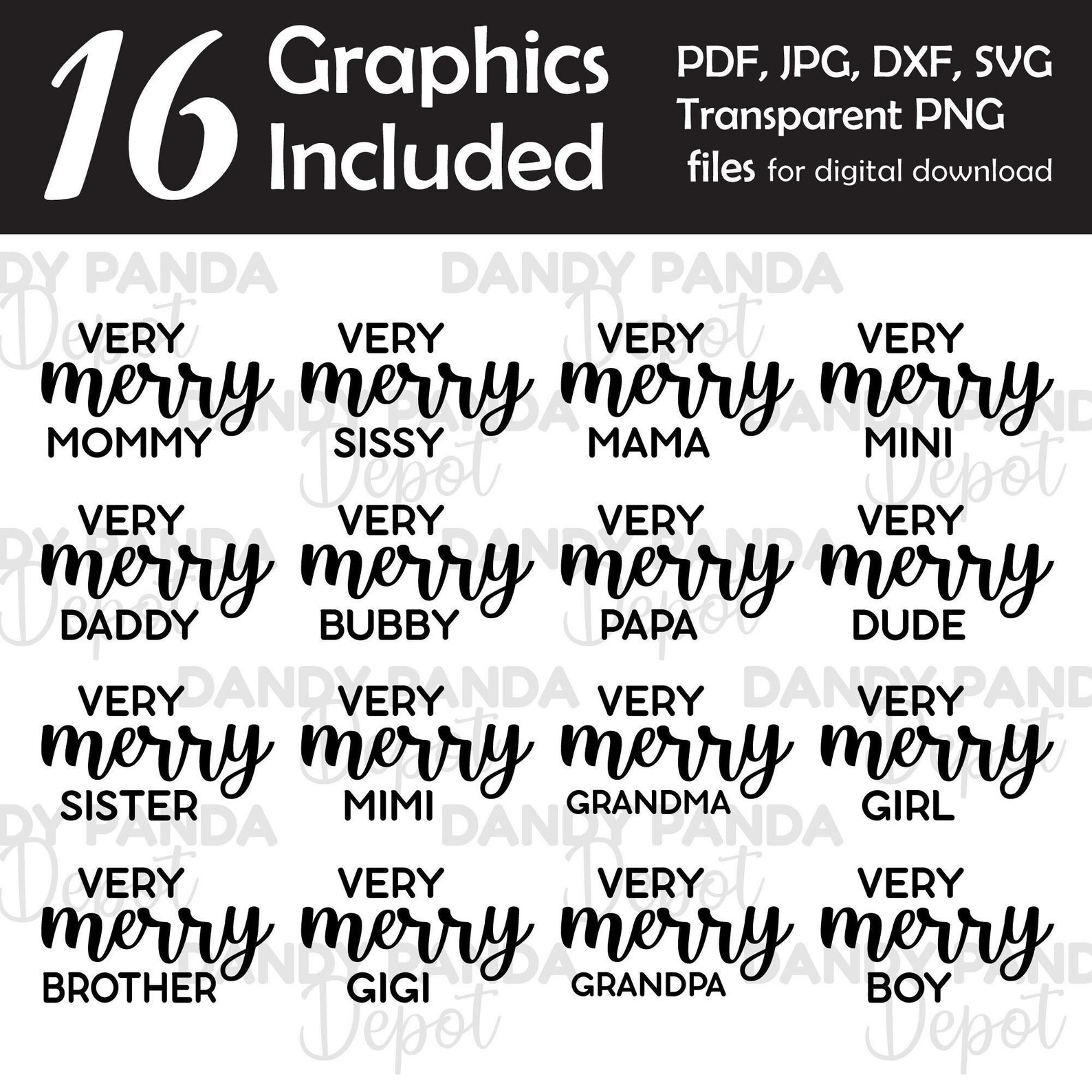 Very Merry Family Graphics for DIY Matching Pjs T-shirts for Christmas ...