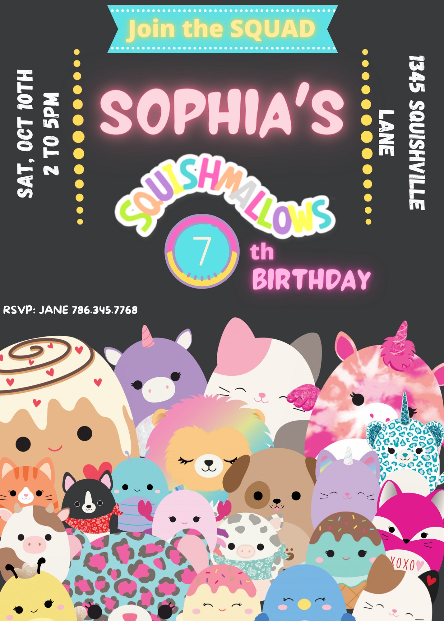 SQUISHMALLOW Invitation Squishmallow Birthday Party Digital Etsy 