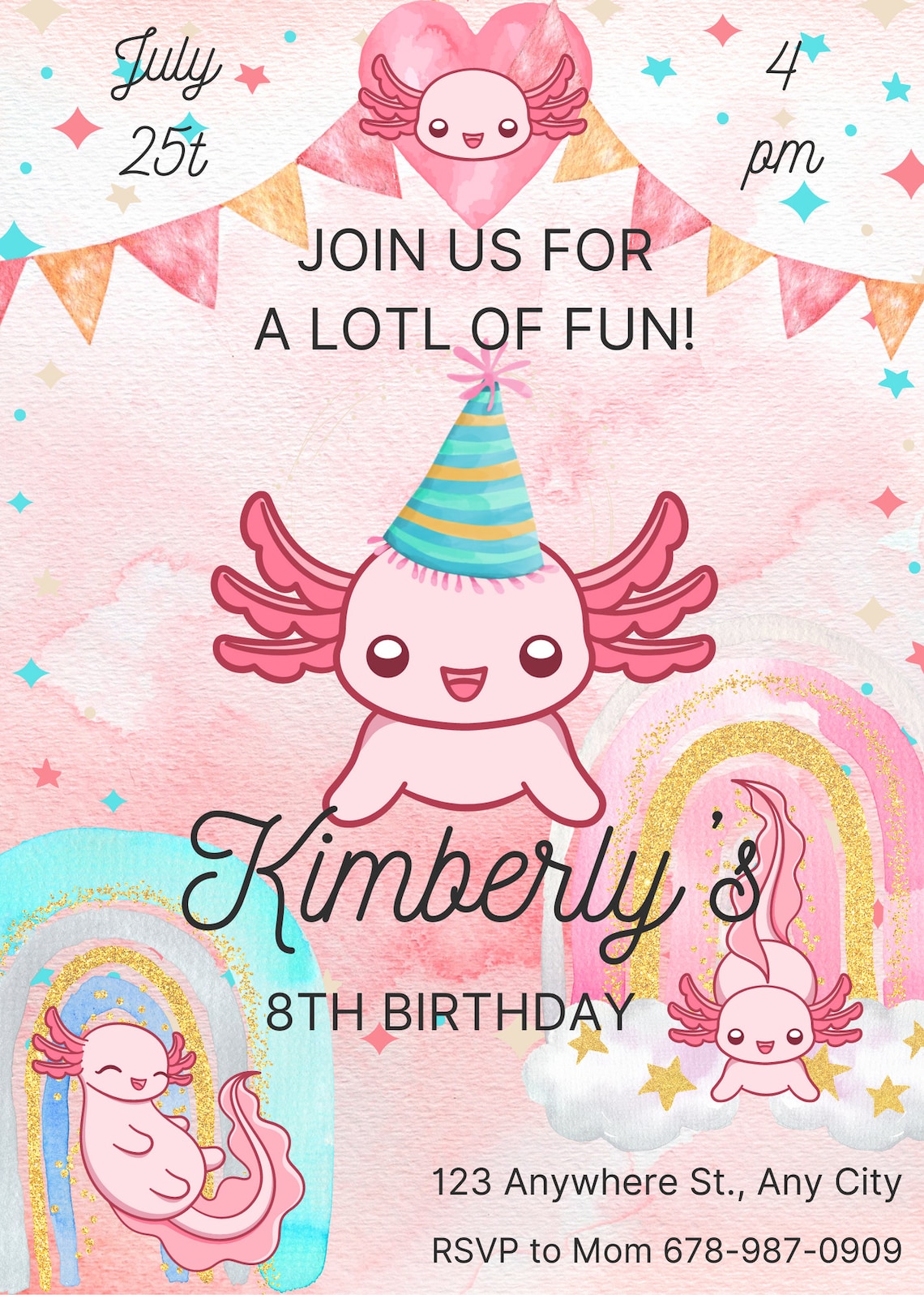 Axolotl Invitation Axolotl Birthday Party Invite Digital & - Etsy Singapore