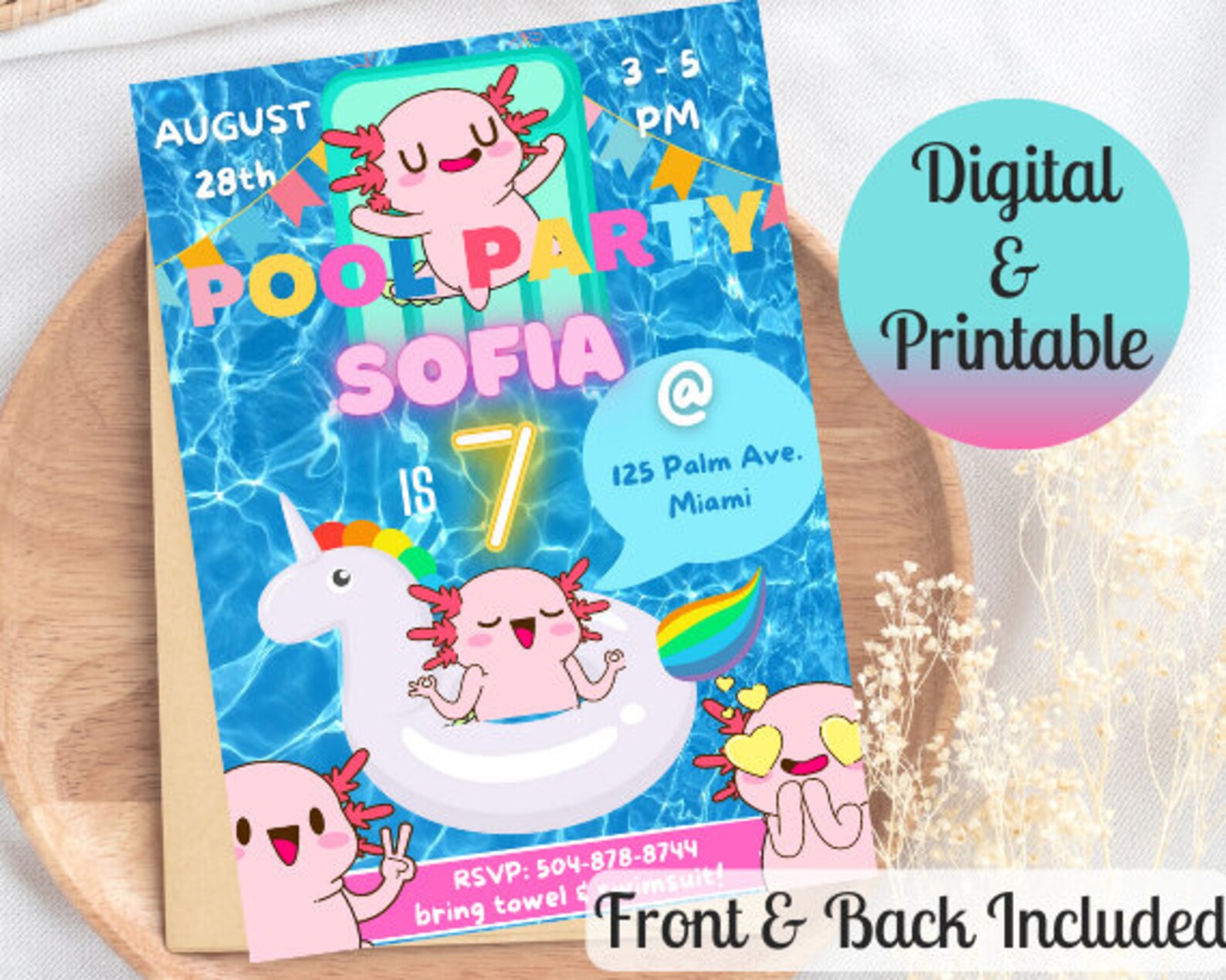 Axolotl Pool Party Invitation Axolotl Birthday Party Invite - Etsy