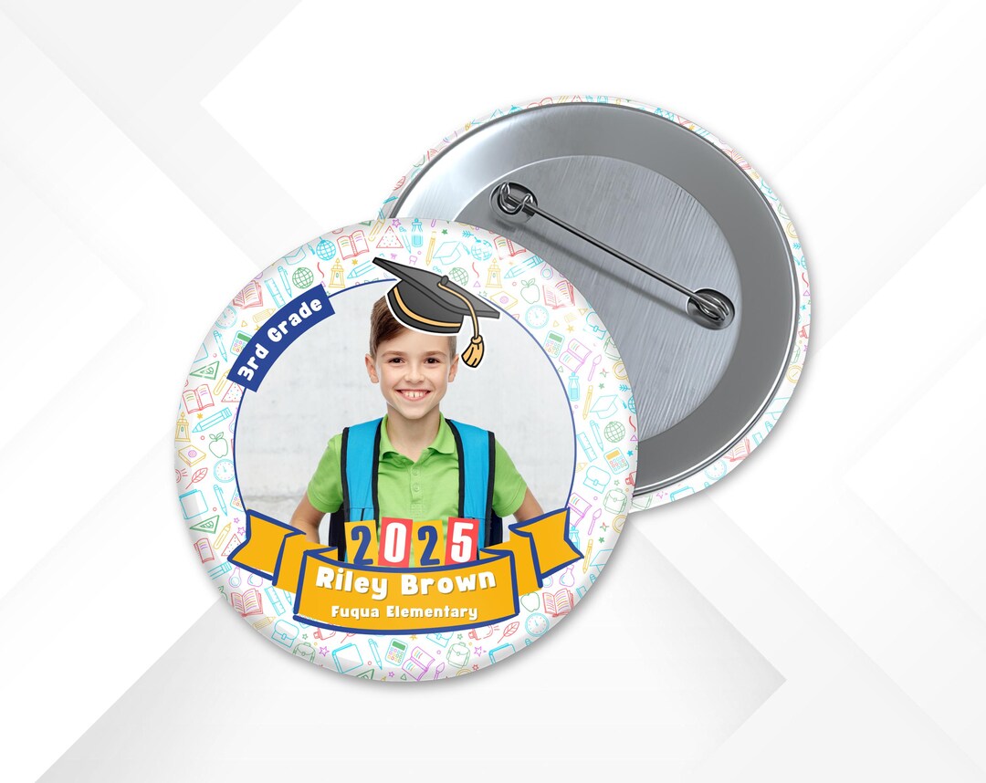 Personalized Elementary Graduation Pins, Custom Graduate Photo Button ...