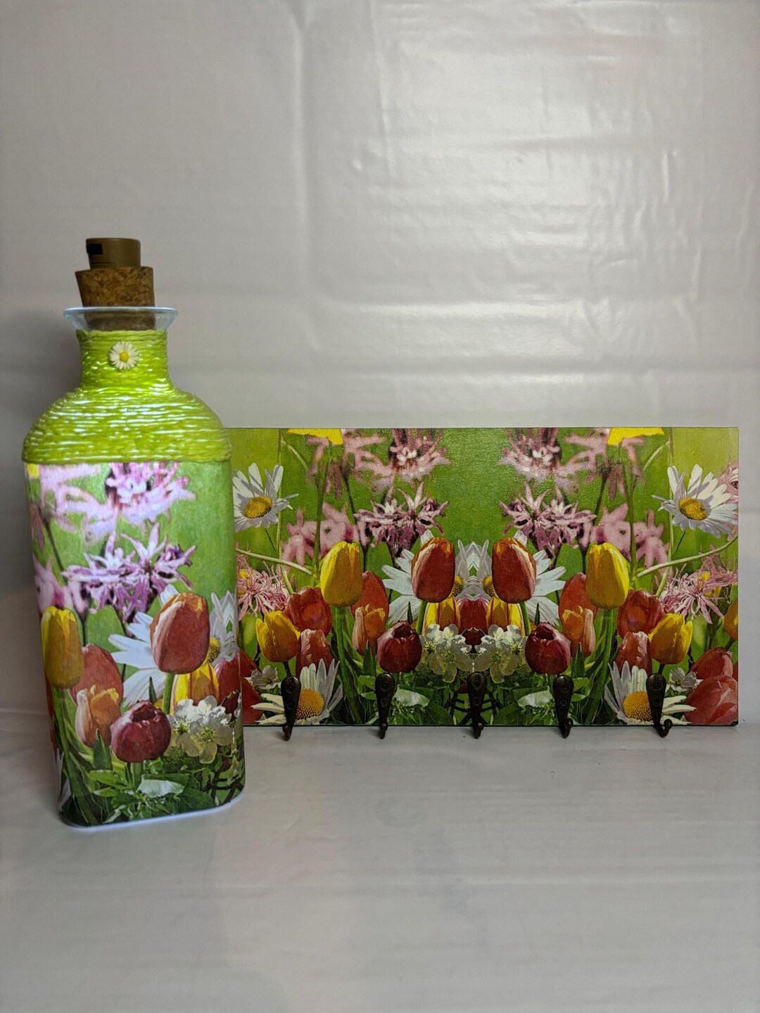Floral Decoupage Bottle Craft Set With Light and Wall Hanger Ideal for ...