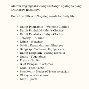 Tagalog Vocabulary With Images - Etsy