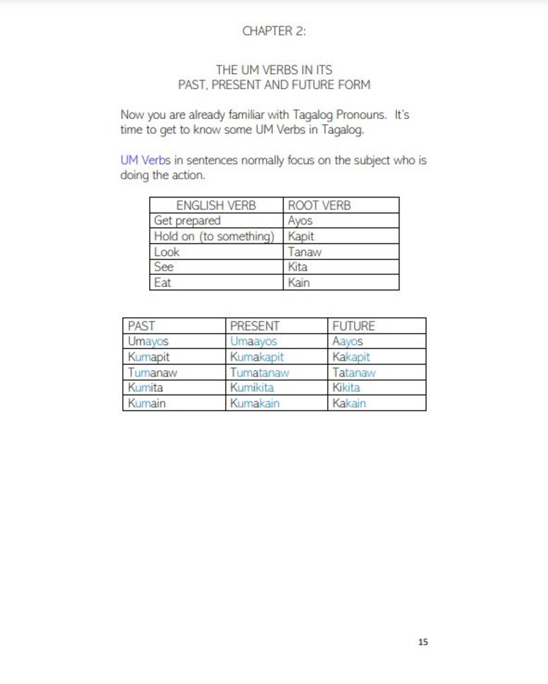 Tagalog Verbs in the Past Present and Future Tenses: A Guide - Etsy