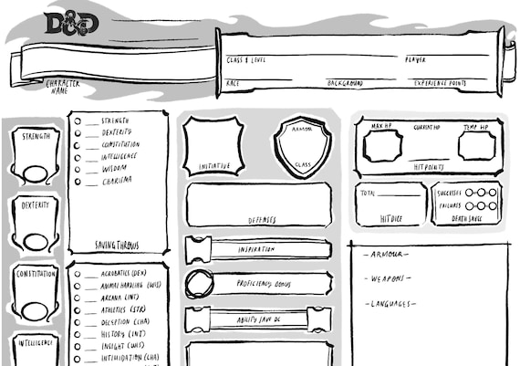 Hand-drawn 5th Edition Character Sheet | Etsy