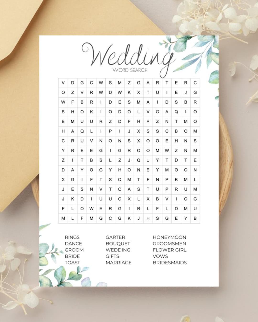 Eucalyptus Wedding Word Search Table Game - Etsy