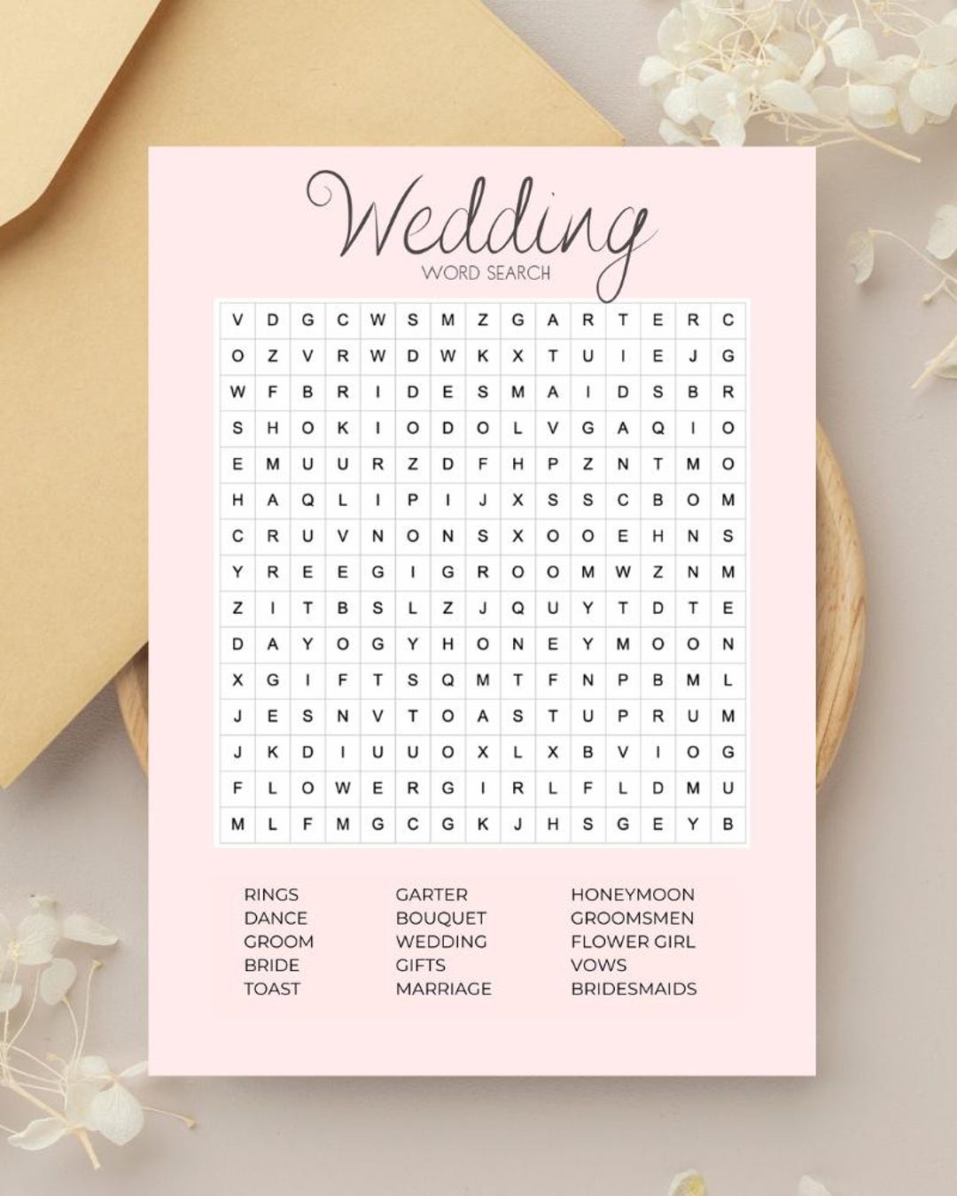 Pink Wedding Word Search Table Game - Etsy