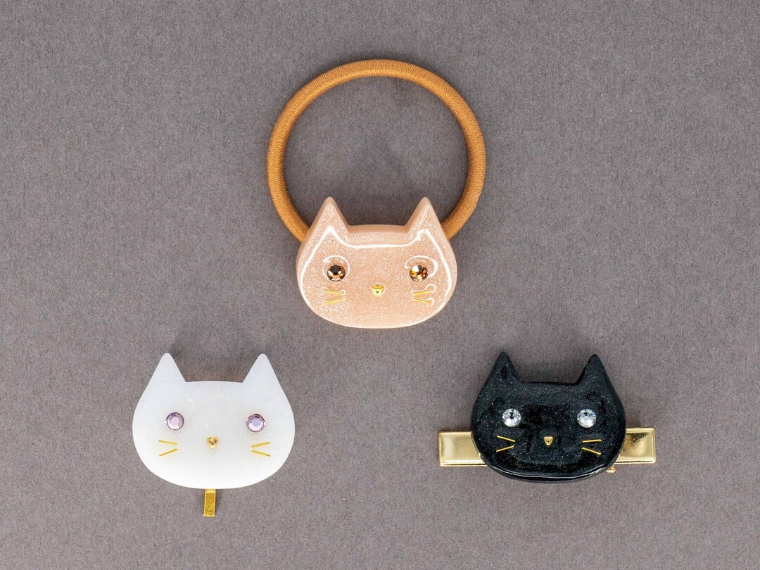 Cute Cat Face Hair Accessory: Choose Hair Tie, Alligator Clip or Hair ...