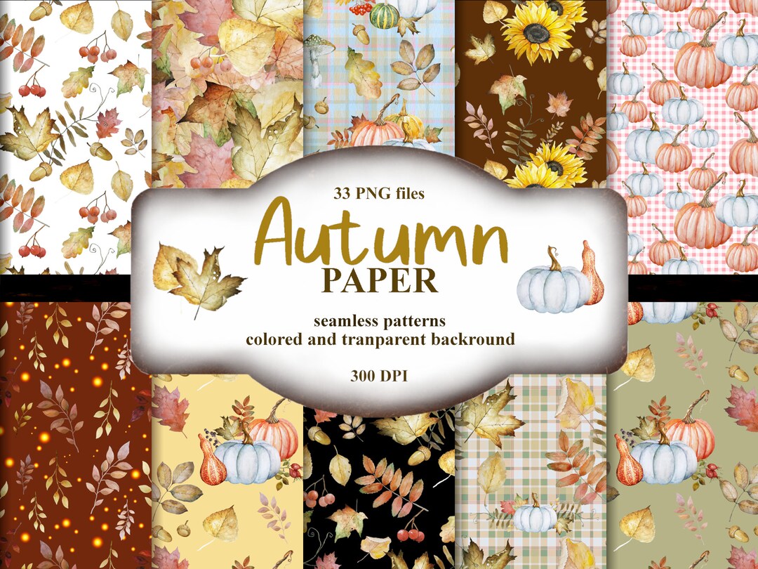 Autumn Digital Paper Fall Seamless Pattern Watercolor - Etsy