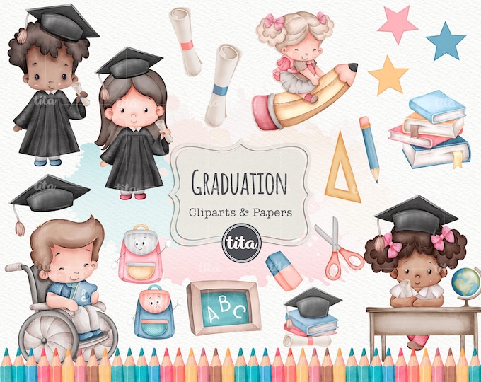 Graduation Celebration Clipart, Watercolor School Clipart, Prom Clipart ...