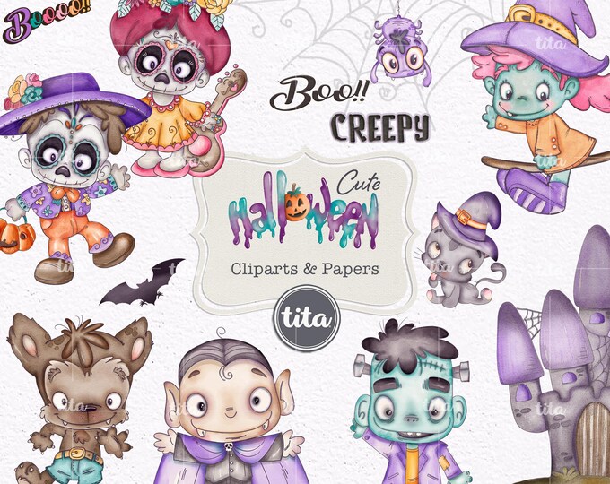 Cute Halloween Clipart, Illustrations and Papers, Halloween Digital ...