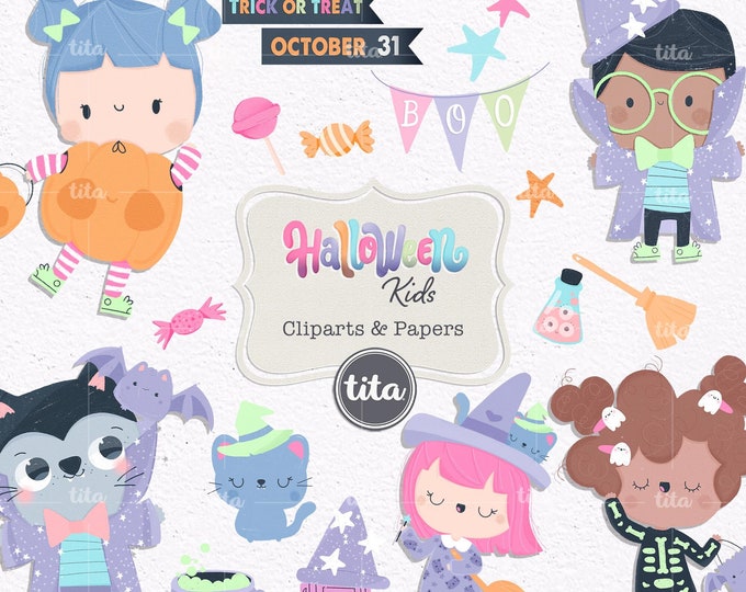 Halloween Kids Clipart, Cute Illustrations and Papers, Halloween ...