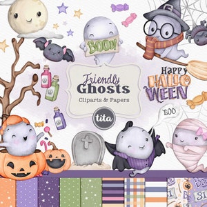 Friendly Ghosts Halloween Clipart, Halloween Digital Bundle, Ghost ...