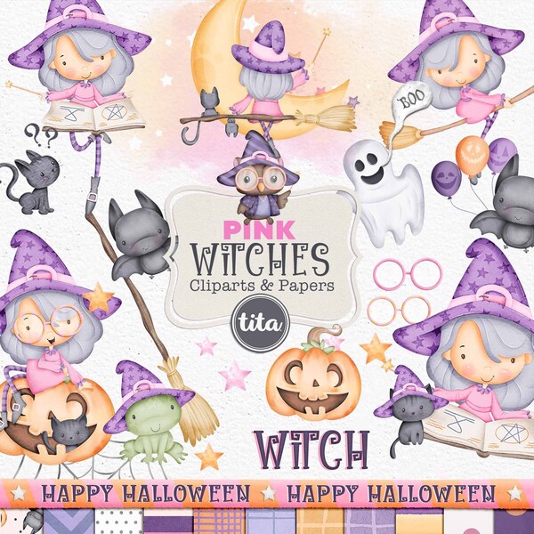 Pink Witch Clipart - Etsy