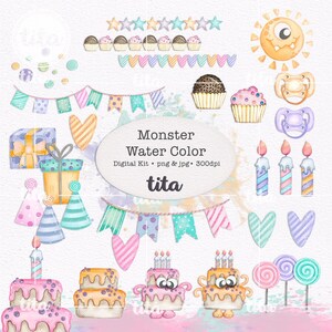 Monsters Watercolor Clipart Infant Party Cute Monsters - Etsy