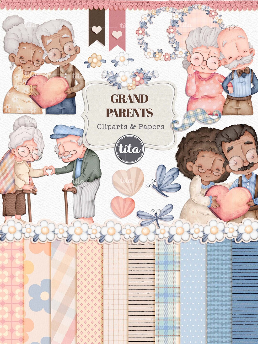 Grandparents's Day Watercolor Illustrations, Grandfather and ...