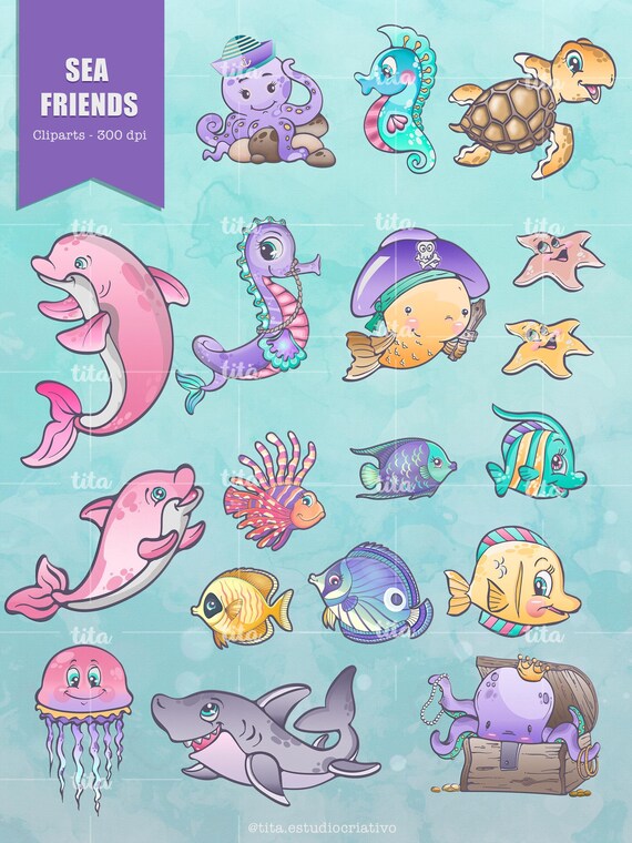 Sea Animals Clip Arts Under the Sea Illustrations Candy - Etsy UK
