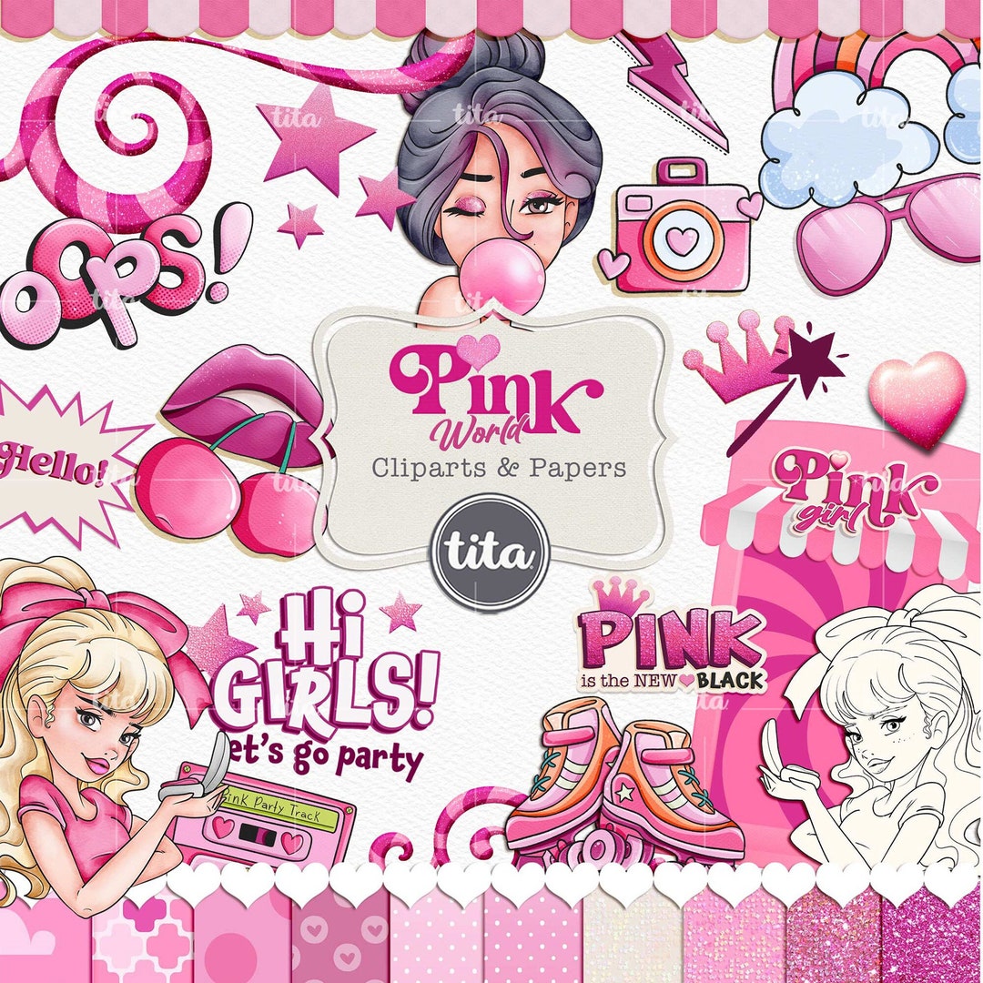 Pink World Cliparts Girls in Pink Pink Doll Digital - Etsy
