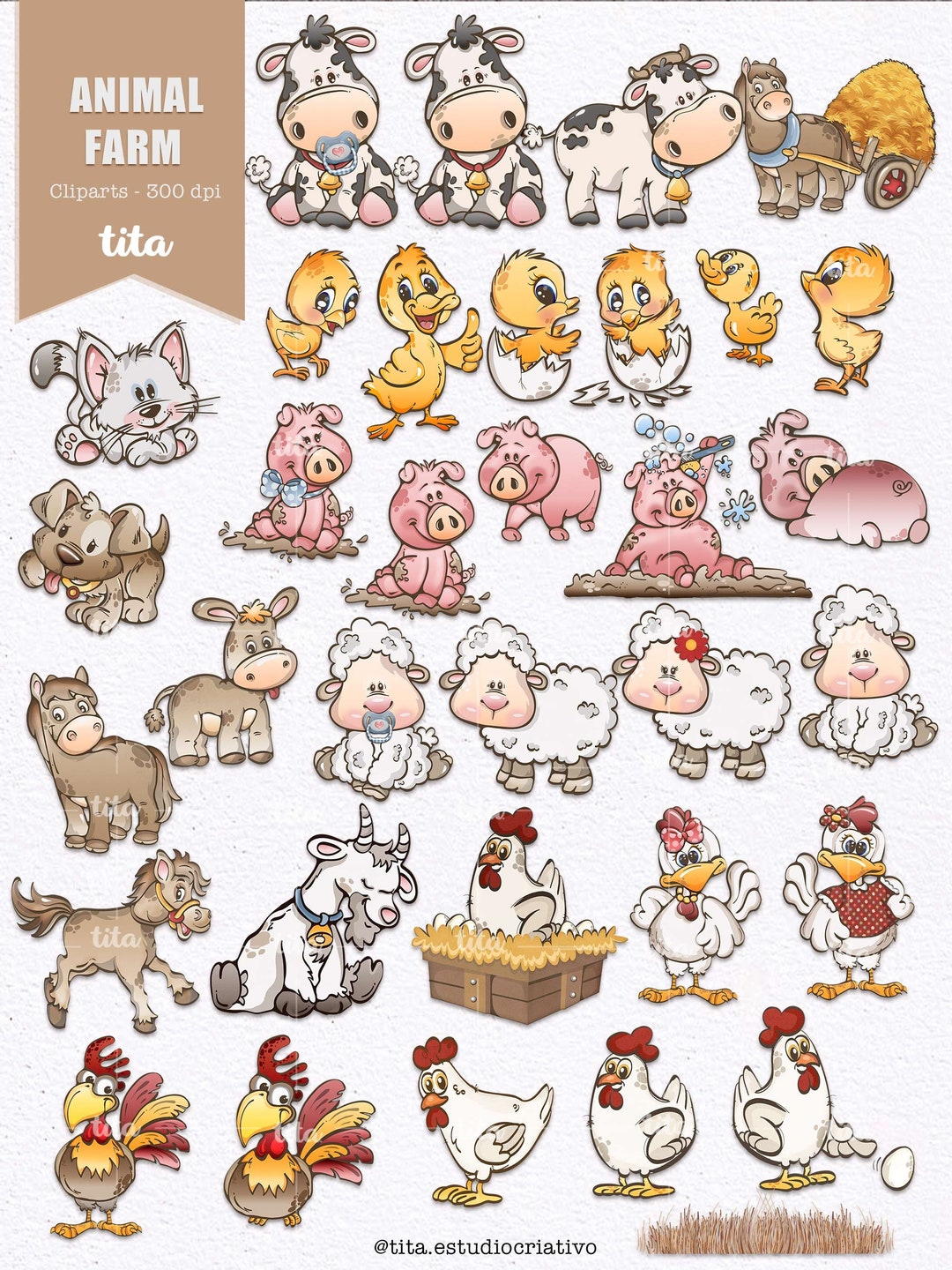 Cute Farm Animals Clipart, Infant Party, Country Cliparts, Cute ...