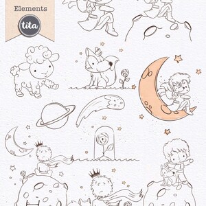 Little Prince Clip Arts and Papers, Outline Doodle, Kids Party Themed ...