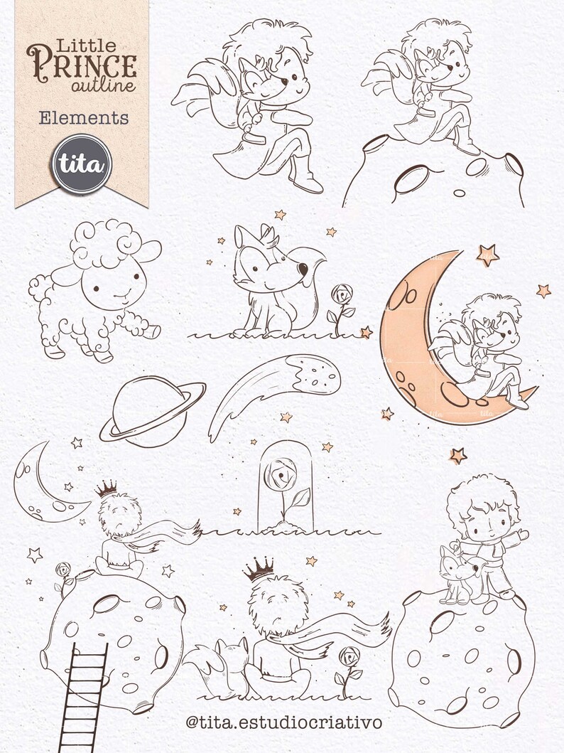 Little Prince Clip Arts and Papers Outline Doodle Kids Party - Etsy