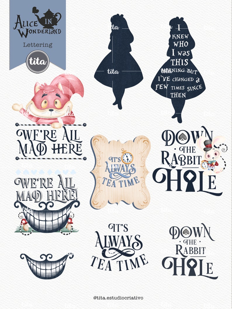 Alice in Wonderland Outline Clip Arts Teen Alice Cliparts - Etsy