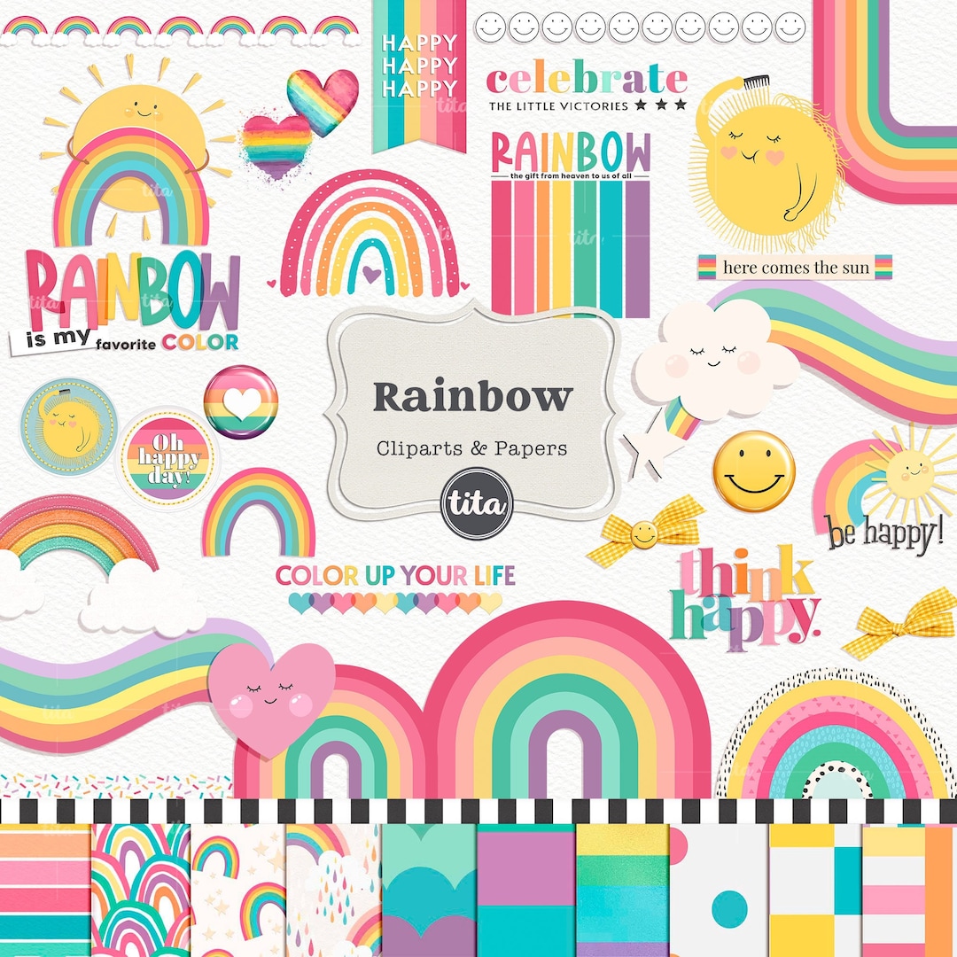 Rainbow Clip Arts, Rainbow Illustrations, Party Decor, Happy Face ...