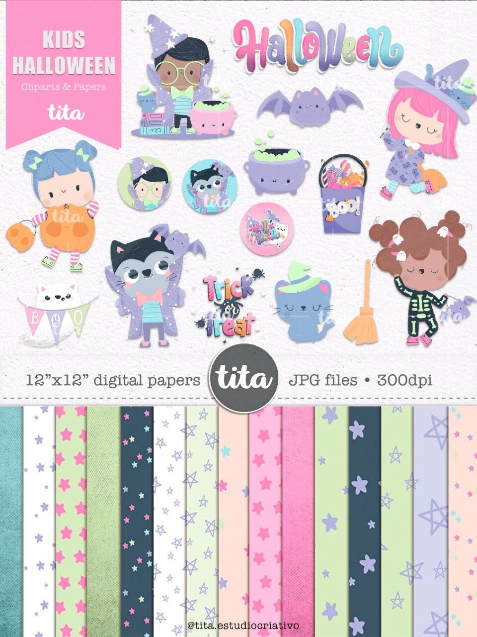 Halloween Kids Clipart Cute Illustrations and Papers - Etsy