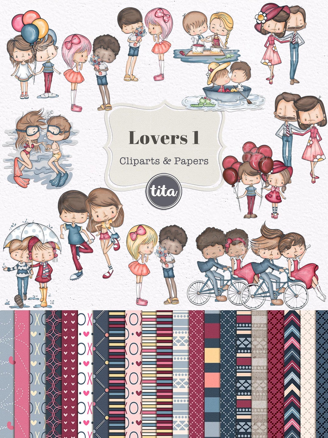 Valentine's Day Clipart Illustrations and Papers Cute - Etsy