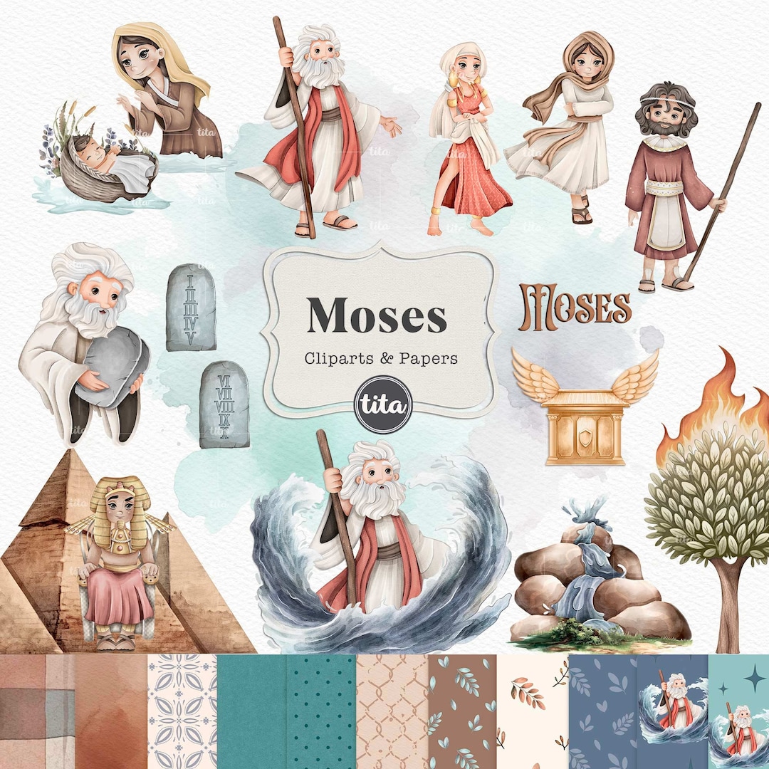 Moses Clip Arts, Story of Moses, Watercolor Illustrations, Kids Clip Art, Biblical Stories ...