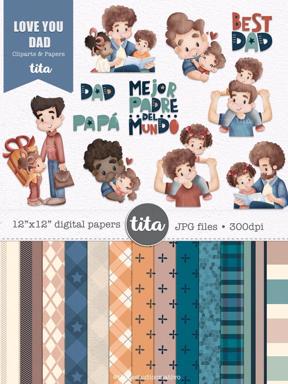 Dad and Kids Watercolor Clipart Happy Father's Day - Etsy