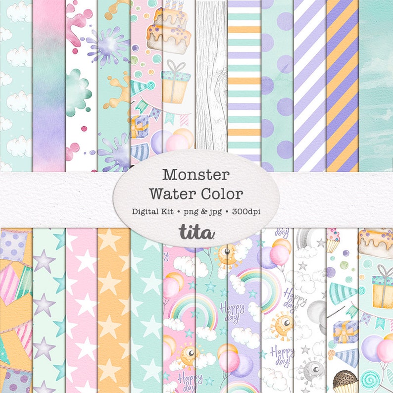 Monsters Watercolor Clipart Infant Party Cute Monsters - Etsy