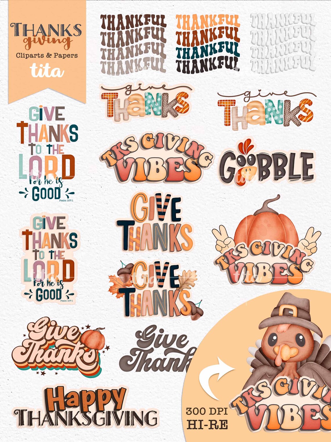 Thanksgiving Clip Art Set in Watercolor Thanks Giving - Etsy