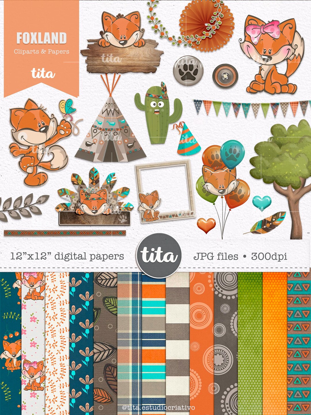 Foxes Clipart Nursery Decor Woodland Animals Digital Bundle - Etsy